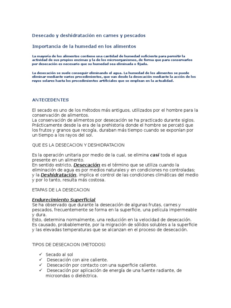 Desecación y deshidratación de alimentos | PDF | Alimentos | Carne