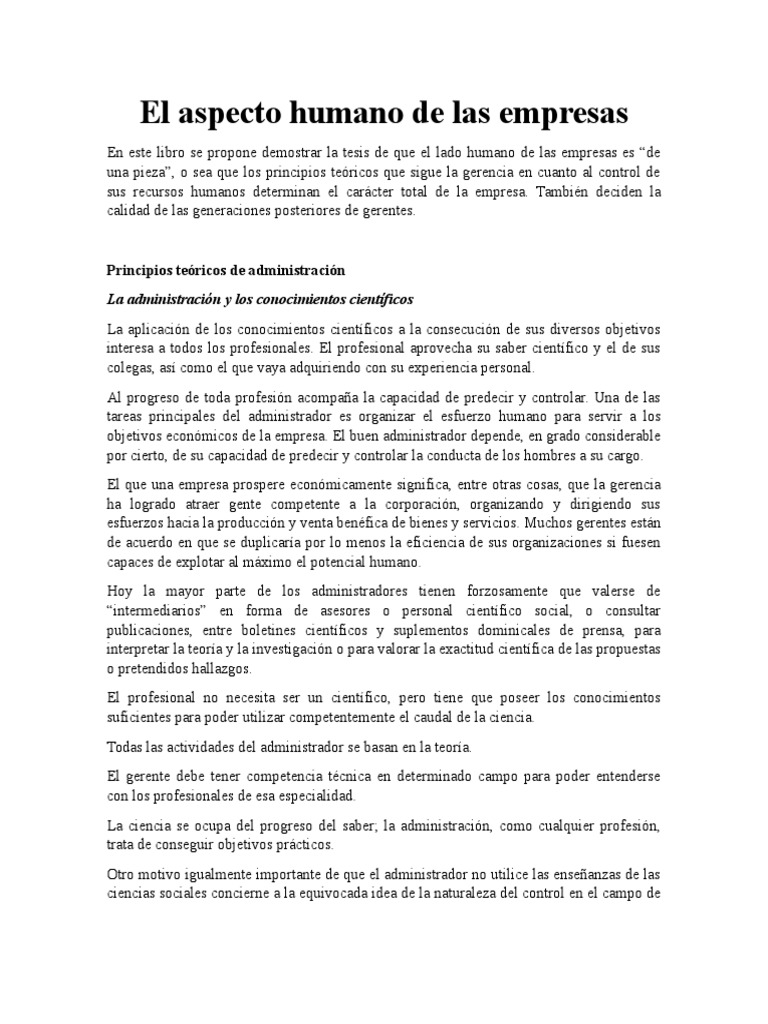 El Aspecto Humano de Las Empresas | PDF | Recursos humanos | Teoría