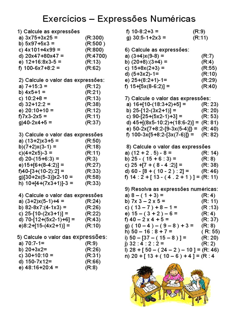 6° Exercicios Expressões Numéricas