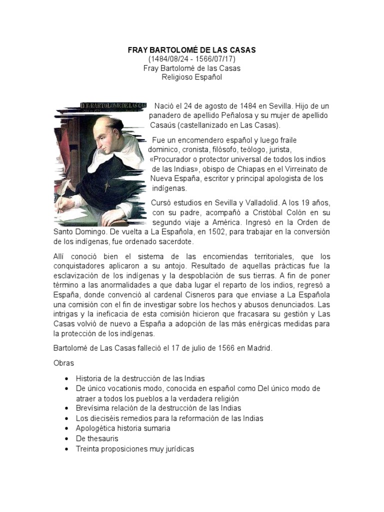 Fray Bartolomé de Las Casas | PDF | Antiguas colonias españolas ...