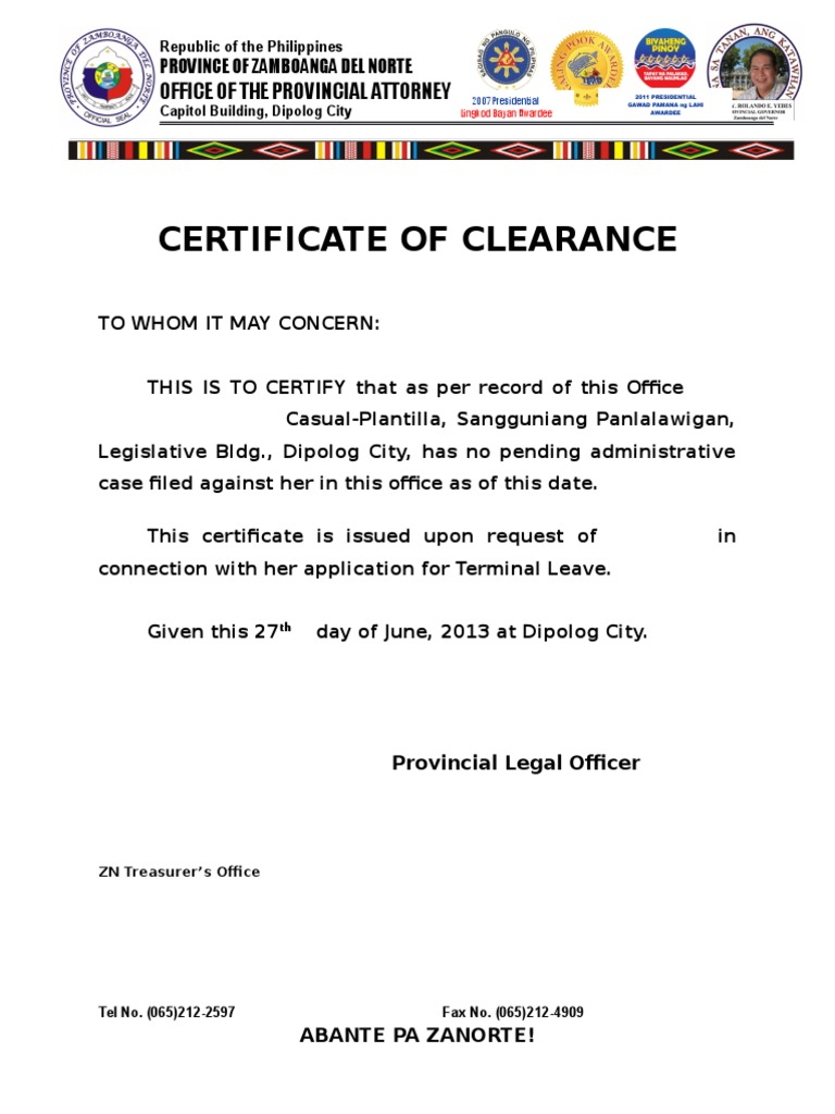 Certificate of Clearance | PDF