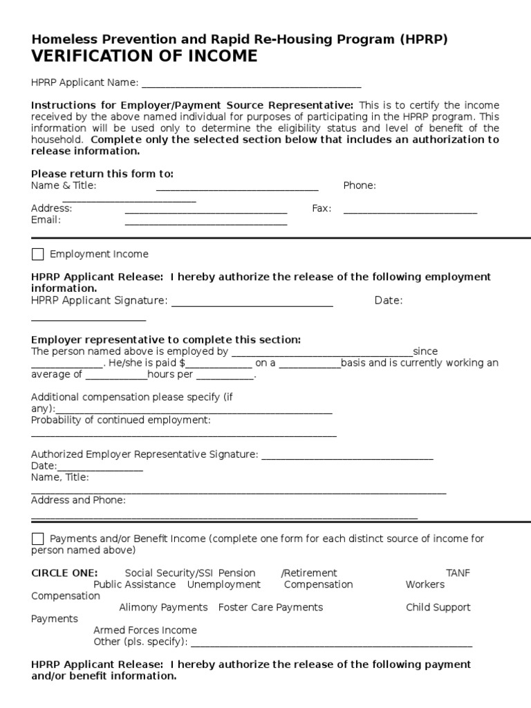 Verification of Income: Homeless Prevention and Rapid Re-Housing ...
