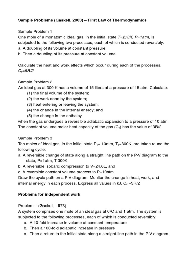 Sample Problems First Law of Thermodynamics | Heat | Mathematical Physics
