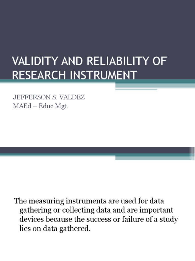 Validity and Reliability of Research Instrument | PDF | Validity ...