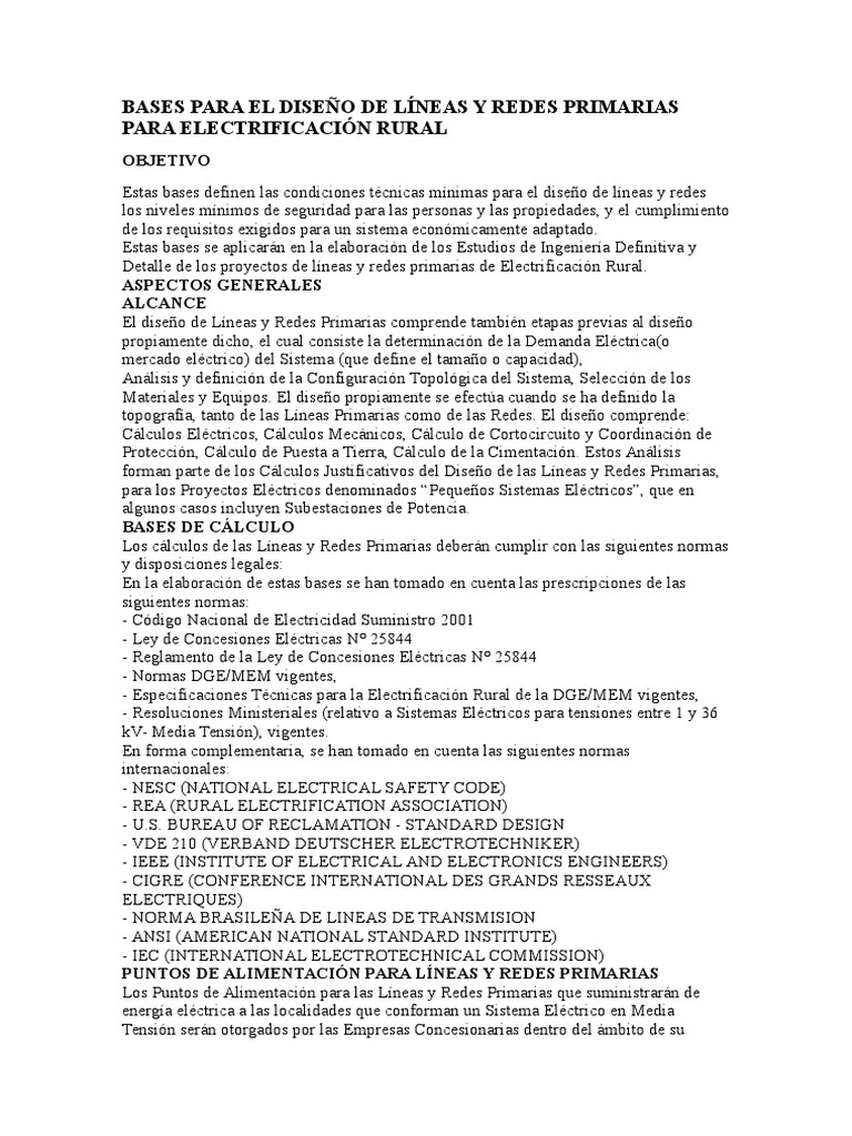 Bases para El Diseño de Líneas y Redes Primarias | PDF | Diseño | Cálculo