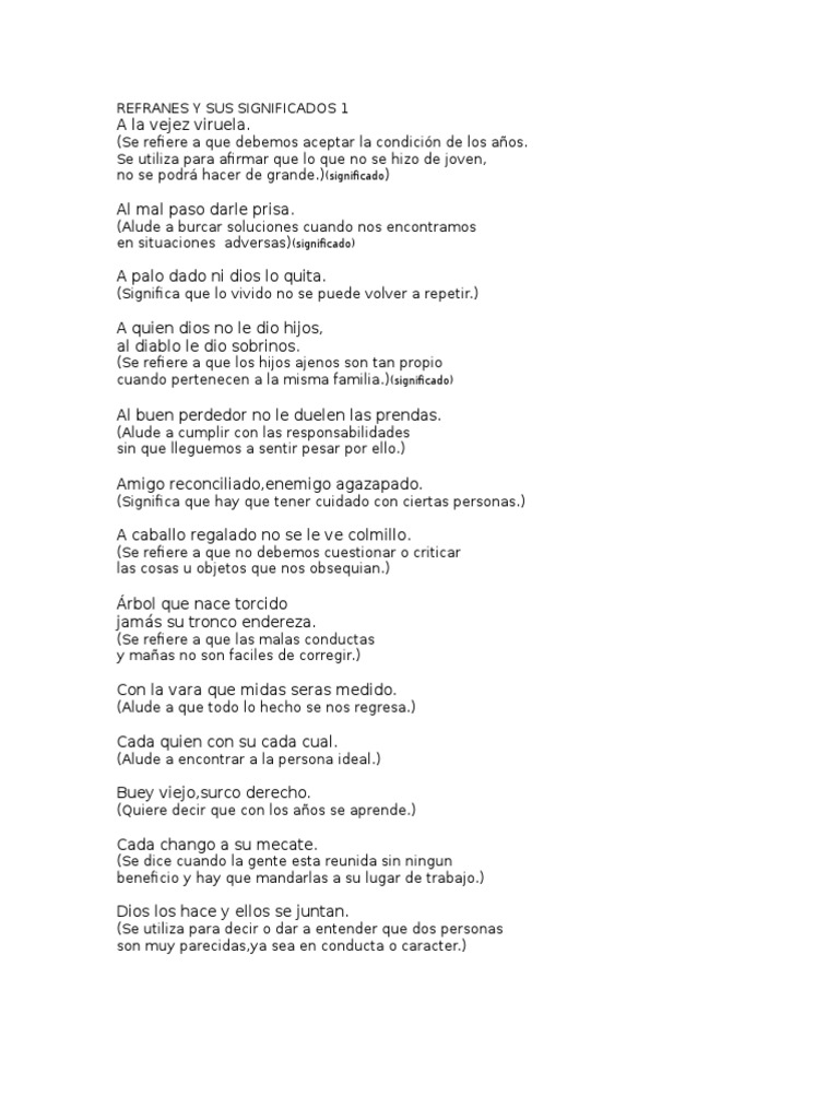 Refranes y Sus Significados 1 | PDF