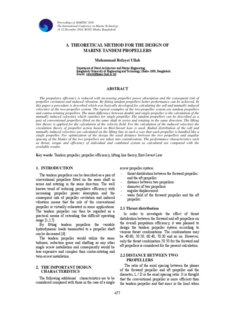 Tandem Propeller Design Methodology | PDF | Propeller | Rotation Around ...