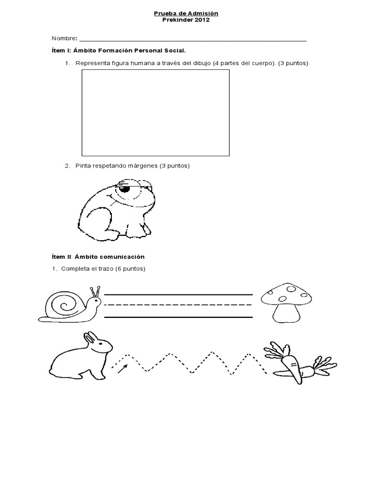 Prueba de Admisión Prekinder2012 | PDF