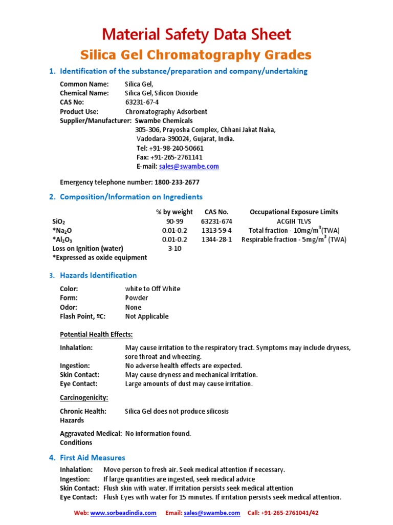 Silica Gel MSDS for Chromatography | PDF | Silicon Dioxide | Chromatography