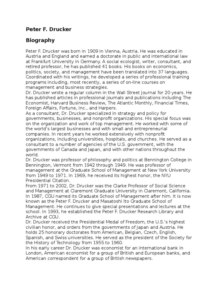 Peter F. Drucker Biography | PDF | Academia | Further Education