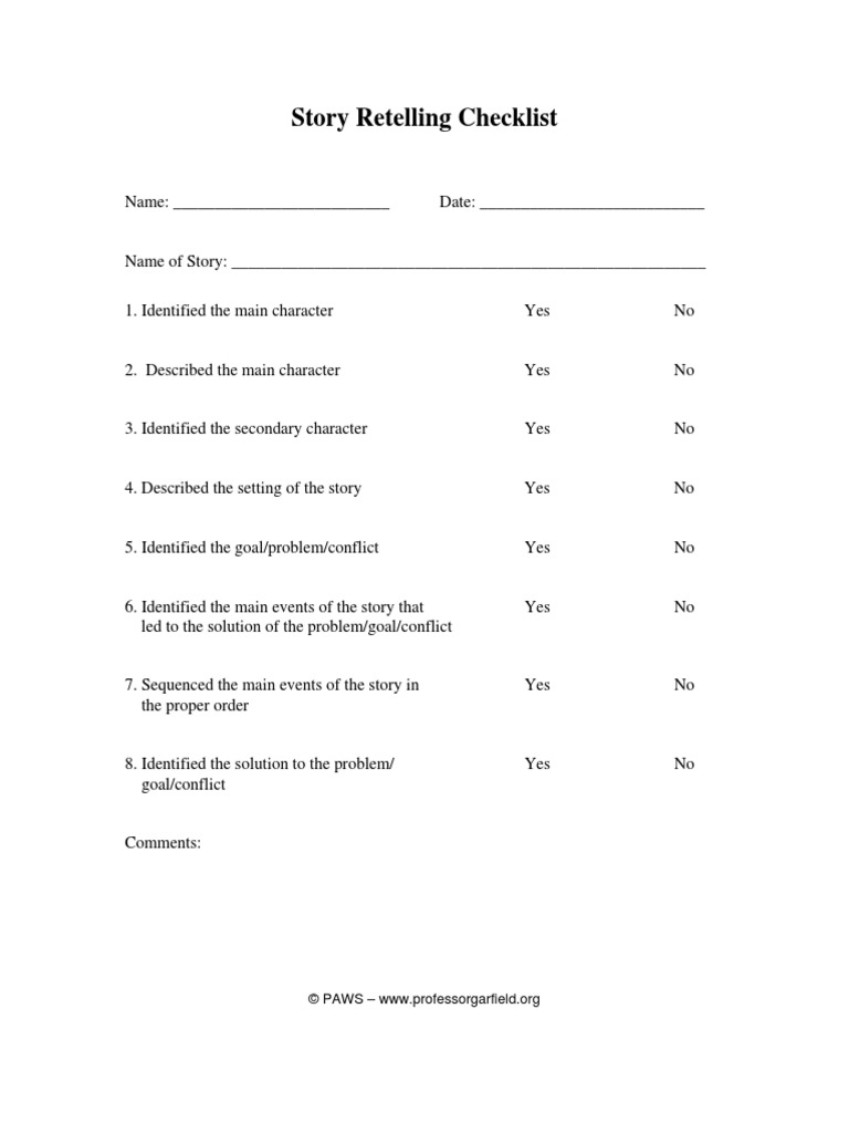 Story-Retelling Checklist | PDF | Career & Growth | Language Arts ...