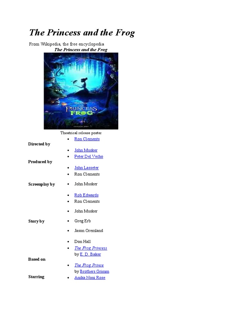 The Princess and the Frog Overview | PDF | Animation | Leisure