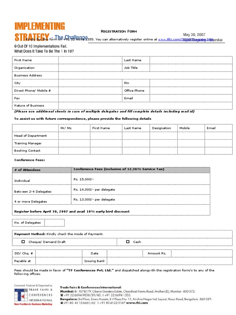 Delegate Registration Form | PDF | Cheque | Money