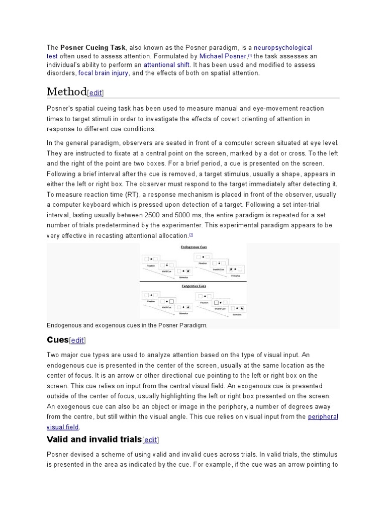 Posner Paradigm | PDF | Cognitive Neuroscience | Attention