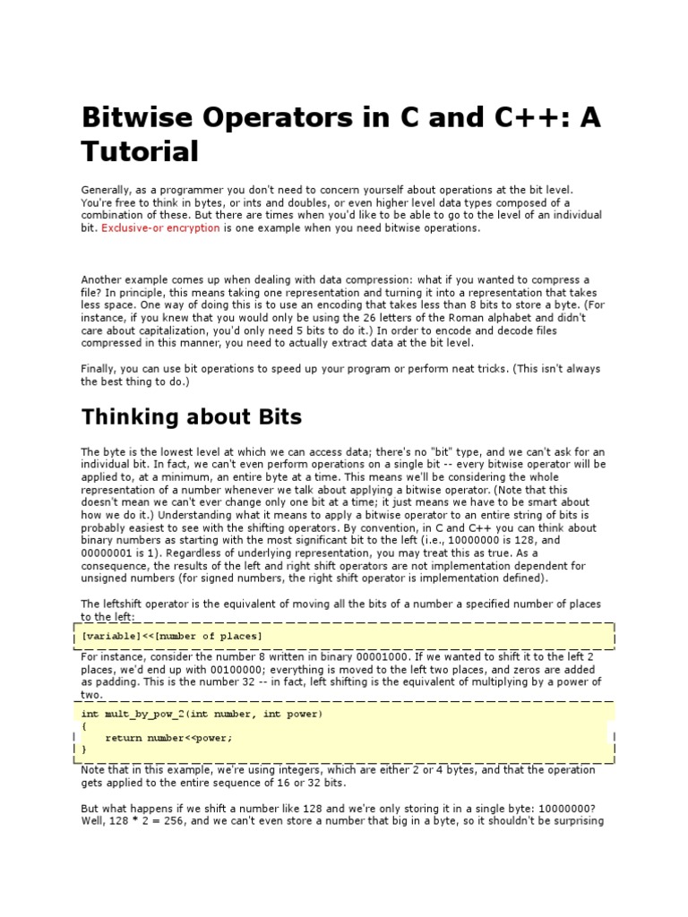 Bitwise Operators In C And C Pdf Bit Notation