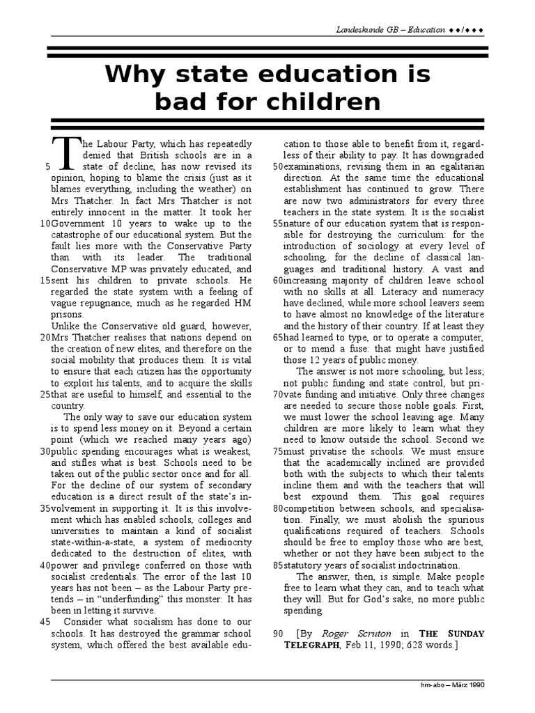 Why State Education Is Bad For Children | PDF | Conservative Party (Uk ...