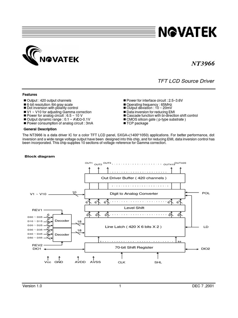 TFT LCD Source Driver: Features | PDF | Cmos | Integrated Circuit