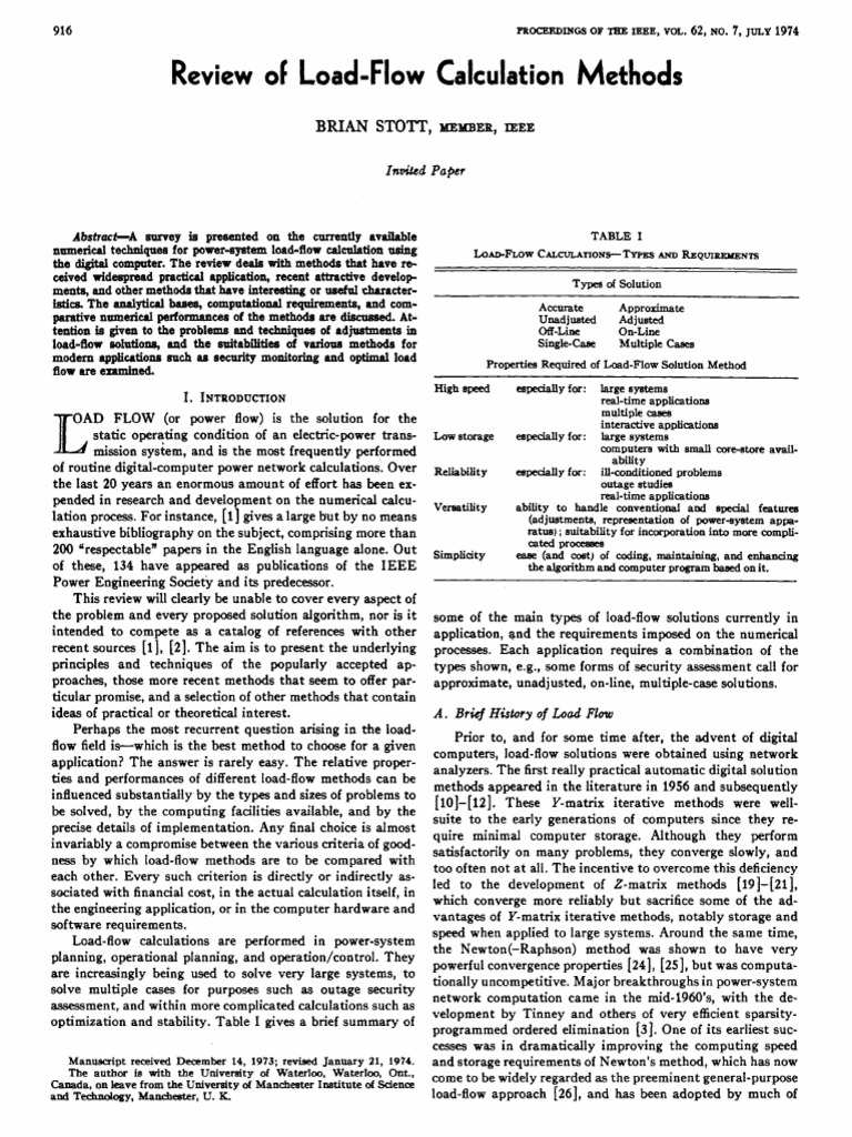 Review of Numerical Methods for Load Flow Calculations | PDF ...