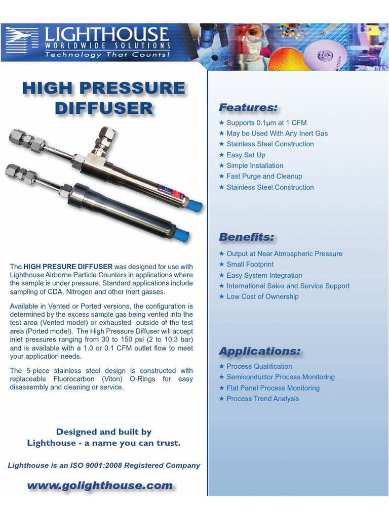 High Pressure Diffuser for Particle Counters | PDF | Pressure | Gases