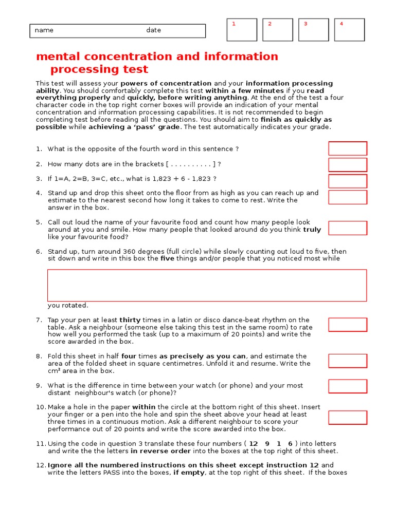 Mental Concentration Test | PDF