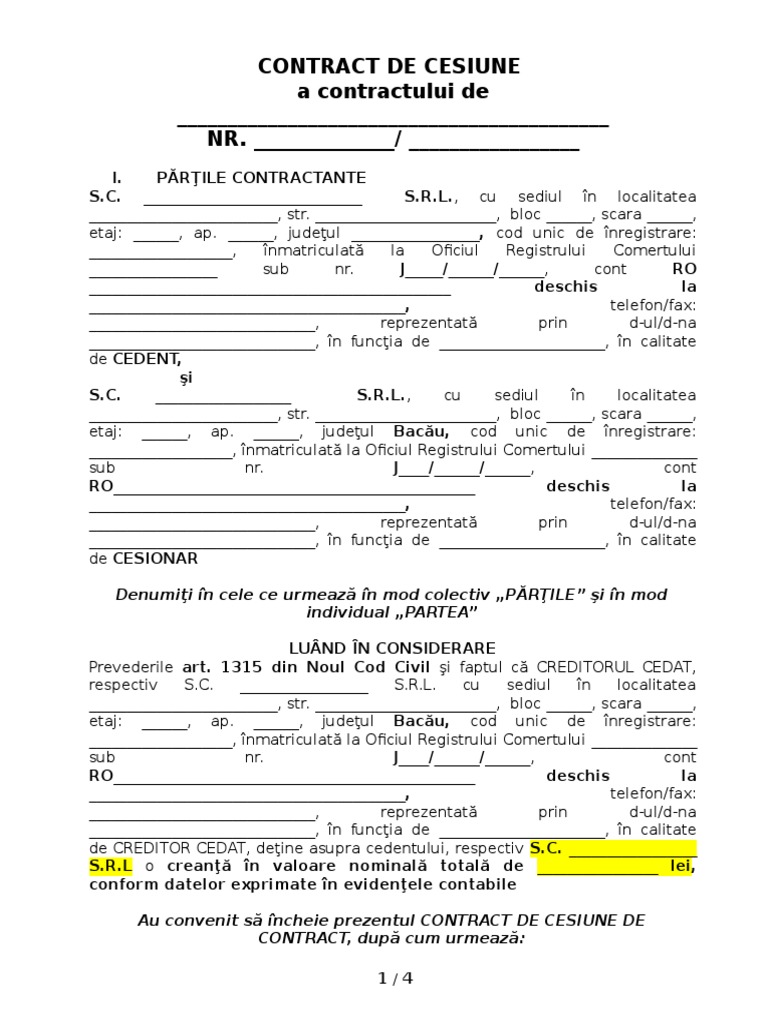 Contract de Cesiune de Creanta | PDF