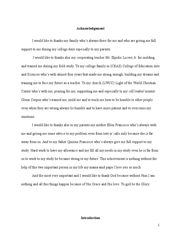 Acknowledgement Intro | PDF | Learning | Behavior Modification