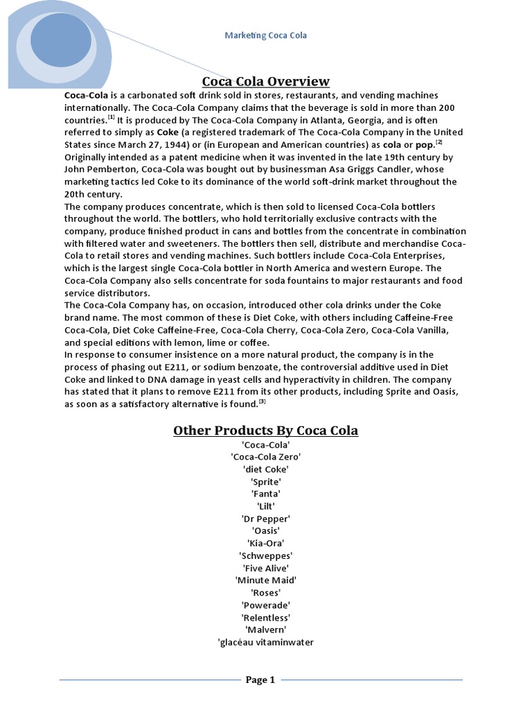 Coca Cola Overview | PDF | Coca Cola | Cola