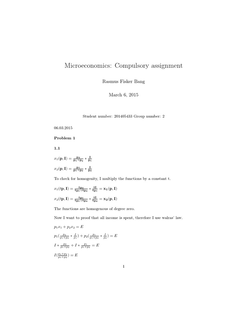 Microeconomics Assignment Solutions | PDF | Utility | Mathematical Analysis