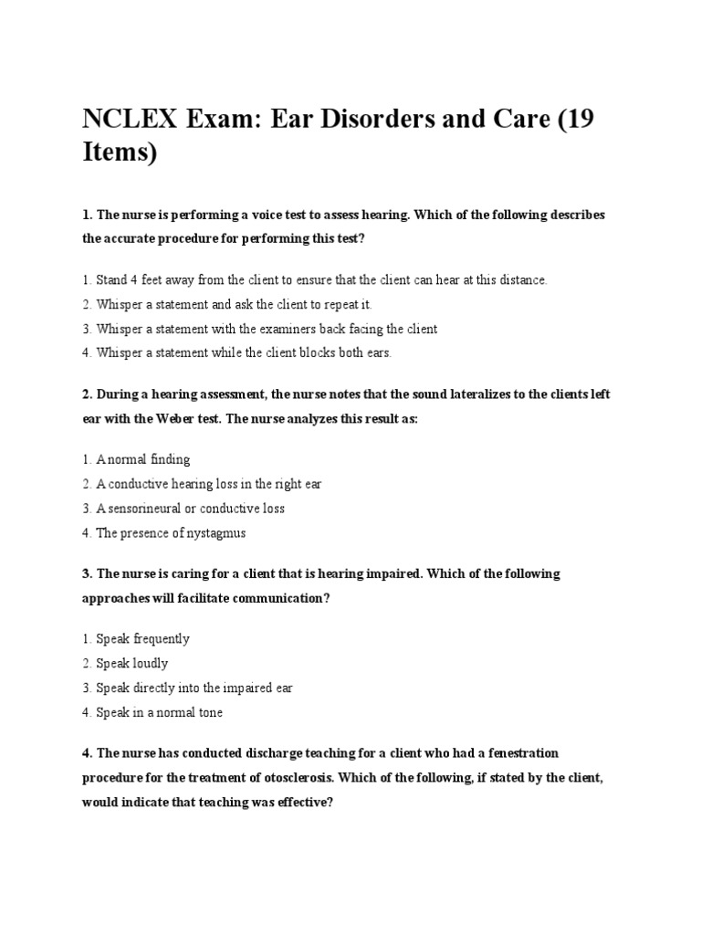 NCLEX Exam Ear Disorders and Care | PDF | Ear | Human Head And Neck
