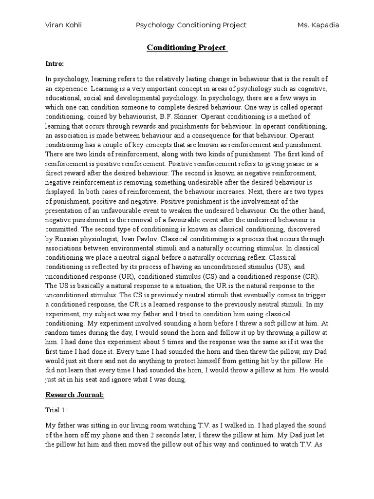 Classical Conditioning Experiment Results | PDF | Classical ...