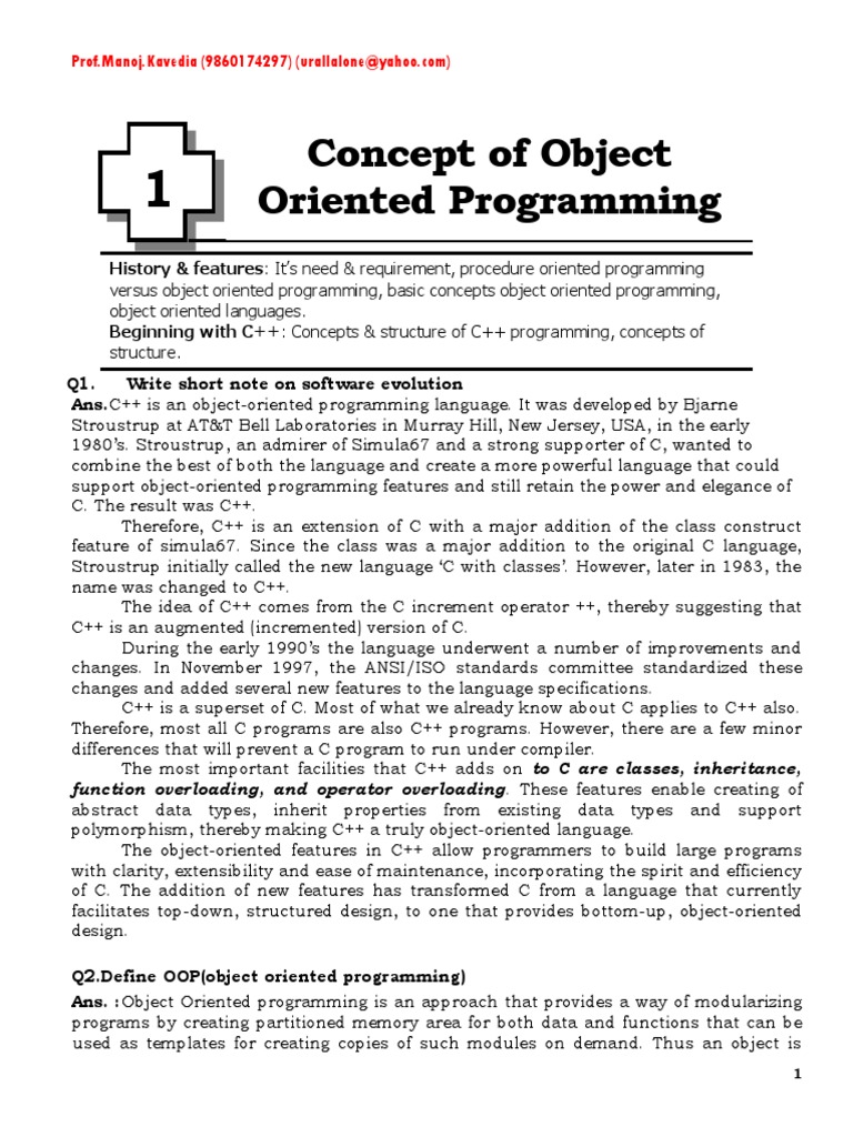 Chapter-1-Object Oriented Programming | PDF | Object Oriented ...