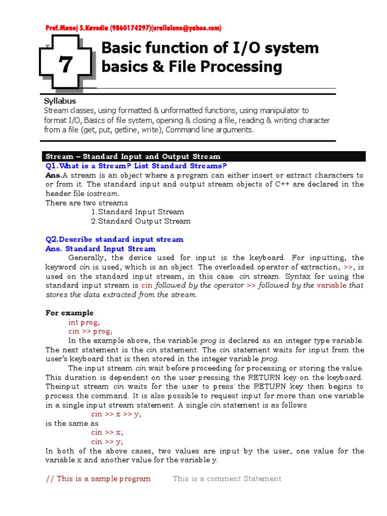 Chapter-7-Basic Function of IO System Basics & File Processing | PDF | Class (Computer ...
