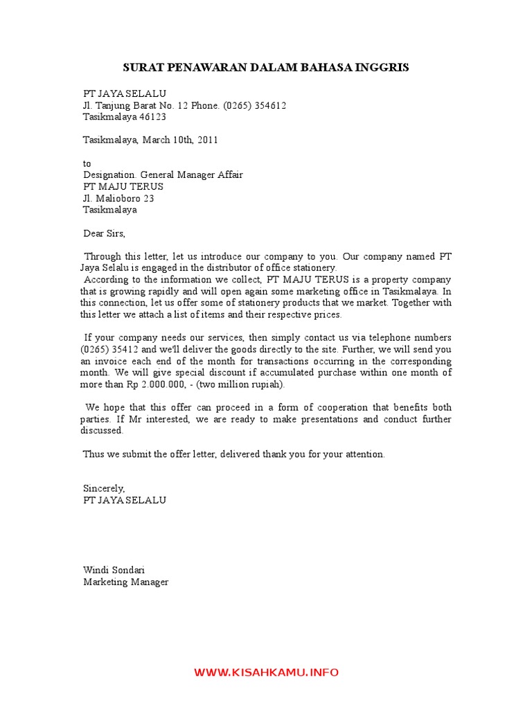 Contoh Letter Bahasa Inggris