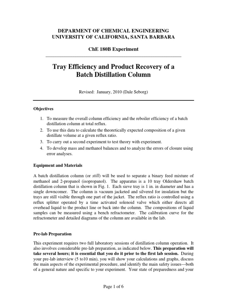 Batch Distillation W 10 | PDF | Distillation | Separation Processes
