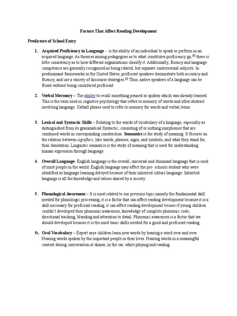 Factors Influencing Reading Skills | PDF | Fluency | Word