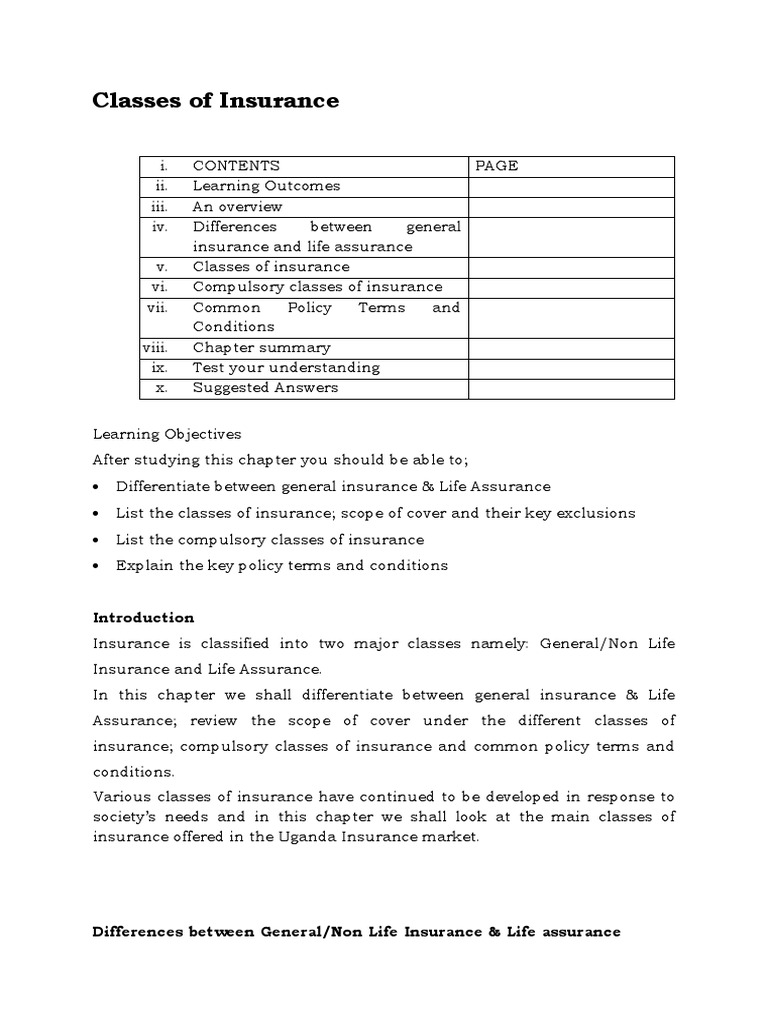 Classes of Insurance PDF | Download Free PDF | Annuity (European ...