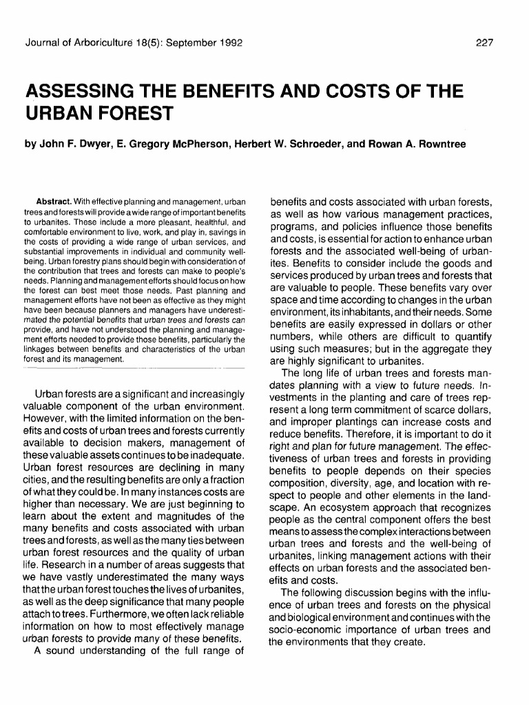Assessing The Benefits And Costs Of The Urban Forest Pdf Air