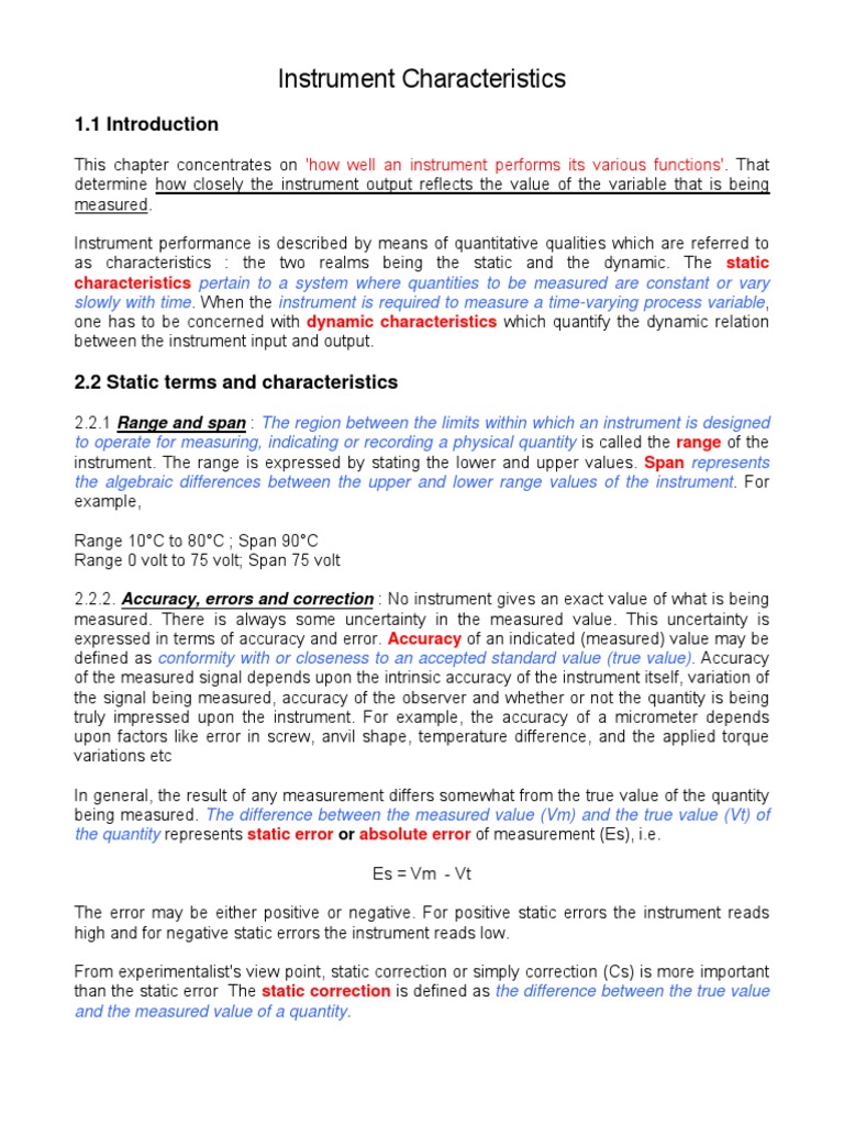 Instrument Characteristics | PDF | Calibration | Accuracy And Precision