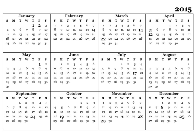 2015 Monthly Calendar Overview | PDF