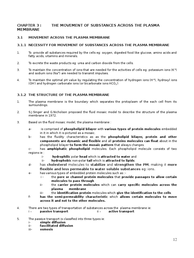 Nota Biologi Tingkatan 4 BAB 3 | PDF | Osmosis | Cell Membrane