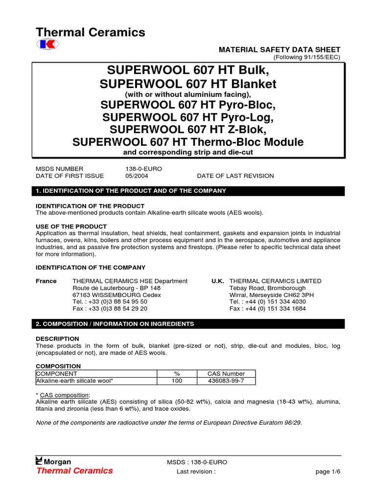 Superwool 607 HT MSDS Document | PDF | Occupational Hygiene | Dust