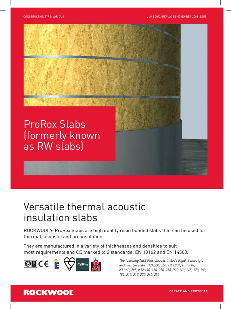Rockwool Slab Data Sheet - (ProRox Formerly RW Slab) | PDF | Thermal ...