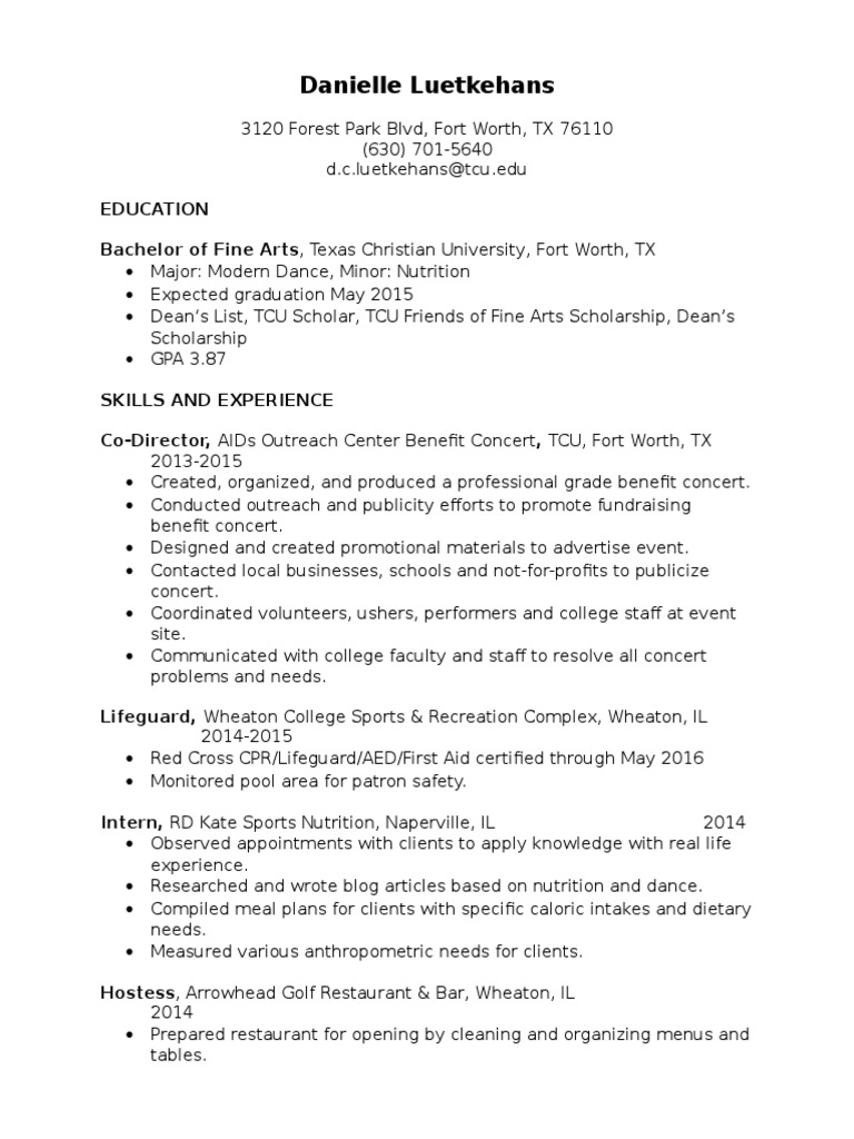 Danielle Luetkehans Work Resume | PDF