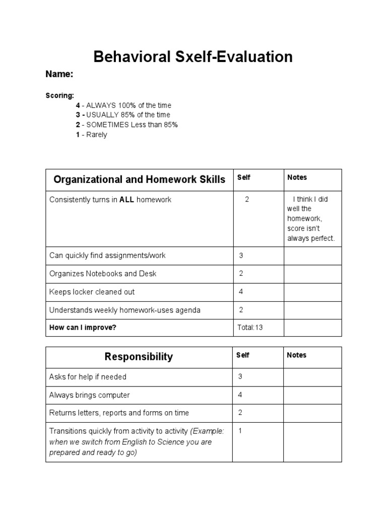 Behavioral Self-Evaluation Guide | PDF