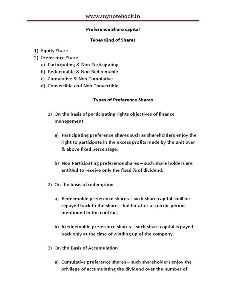 Types of Preference Shares Explained | PDF | Lease | Financial Capital