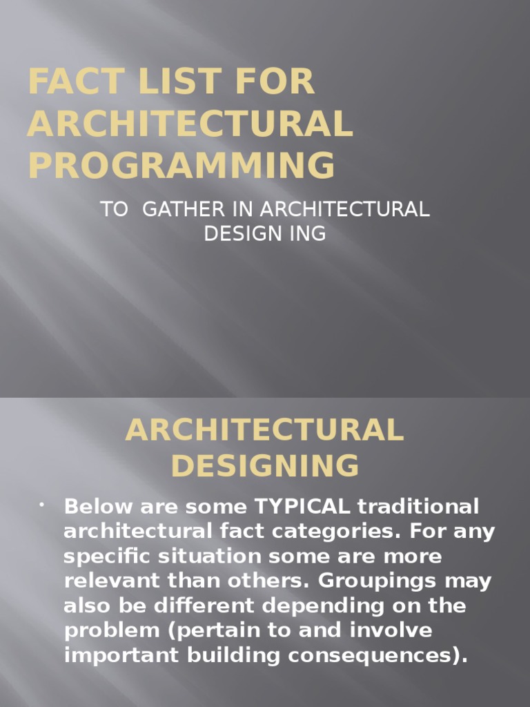 Fact List For Architectural Programming | PDF | Flood | Lighting
