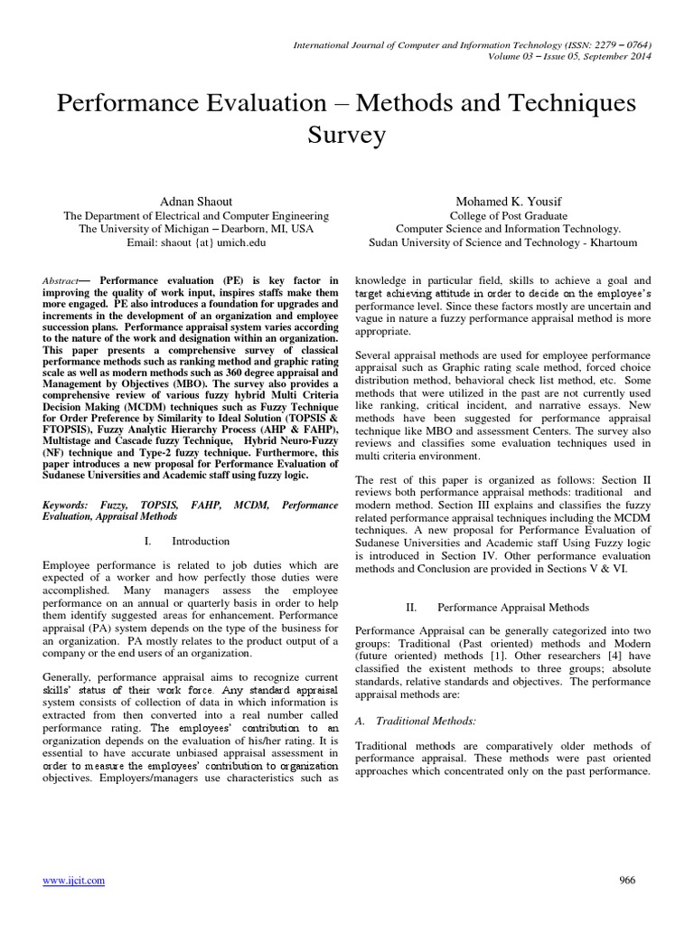 Performance Evaluation - Methods and Techniques Survey | PDF | Performance Appraisal | Fuzzy Logic