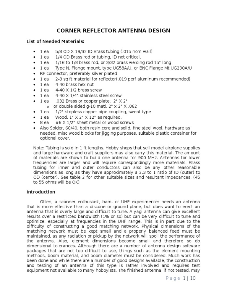 Corner Reflector Antenna Design | PDF | Antenna (Radio) | Electronics