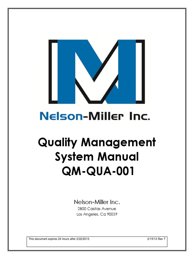 Quality Management System Manual QM-QUA-001: Nelson-Miller Inc | PDF ...