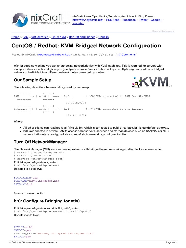 Centos / Redhat: KVM Bridged Network Configuration: Our Sample Setup ...